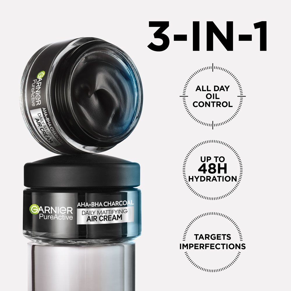 AHA+BHA Charcoal Daily Mattifying Air Cream | Garnier UK